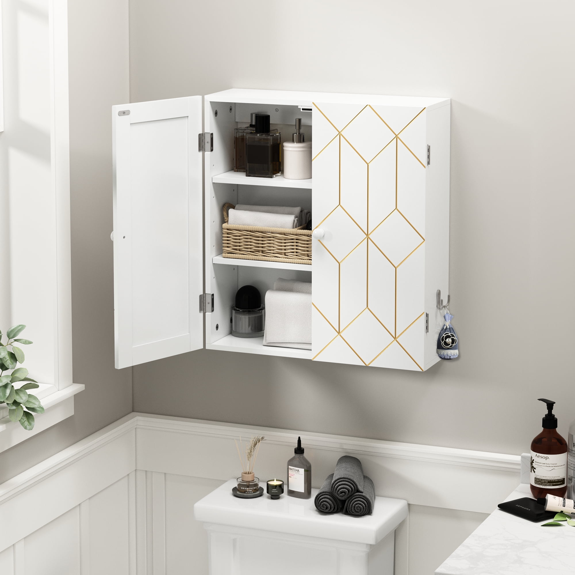 HLR Wall-Mounted Bathroom Storage Cabinet, Wall-Mounted with Double ...
