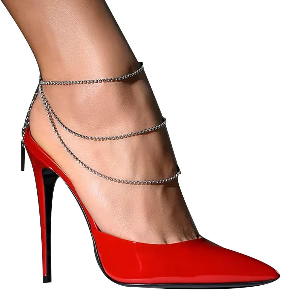 HLSOHJP 2 Pcs Women Sexy Rhinestone Multilayer High heel Chain Anklet ...
