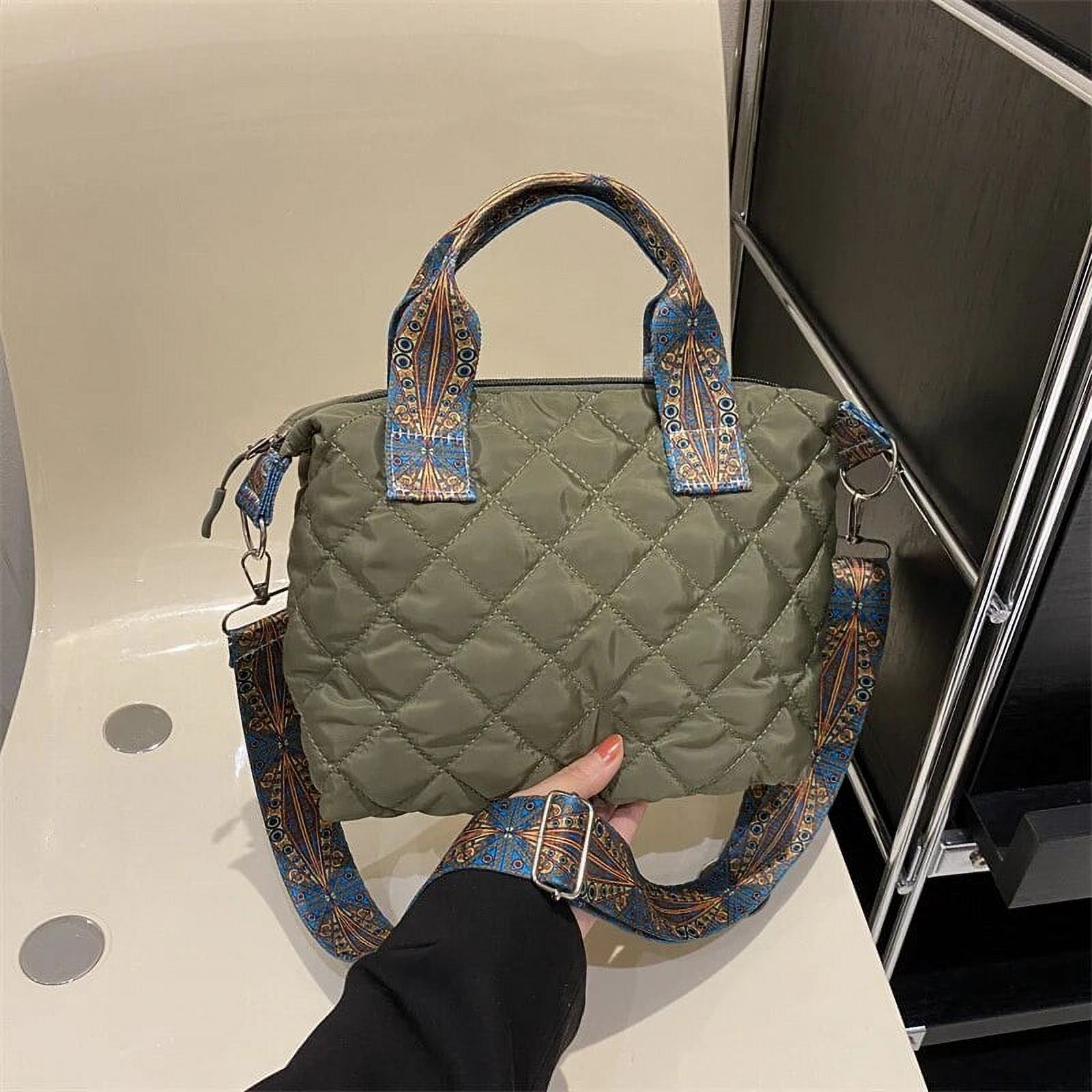 HLSOHJP Designer Brand Lingge Quilted Padded Large Tote Nylon Women ...