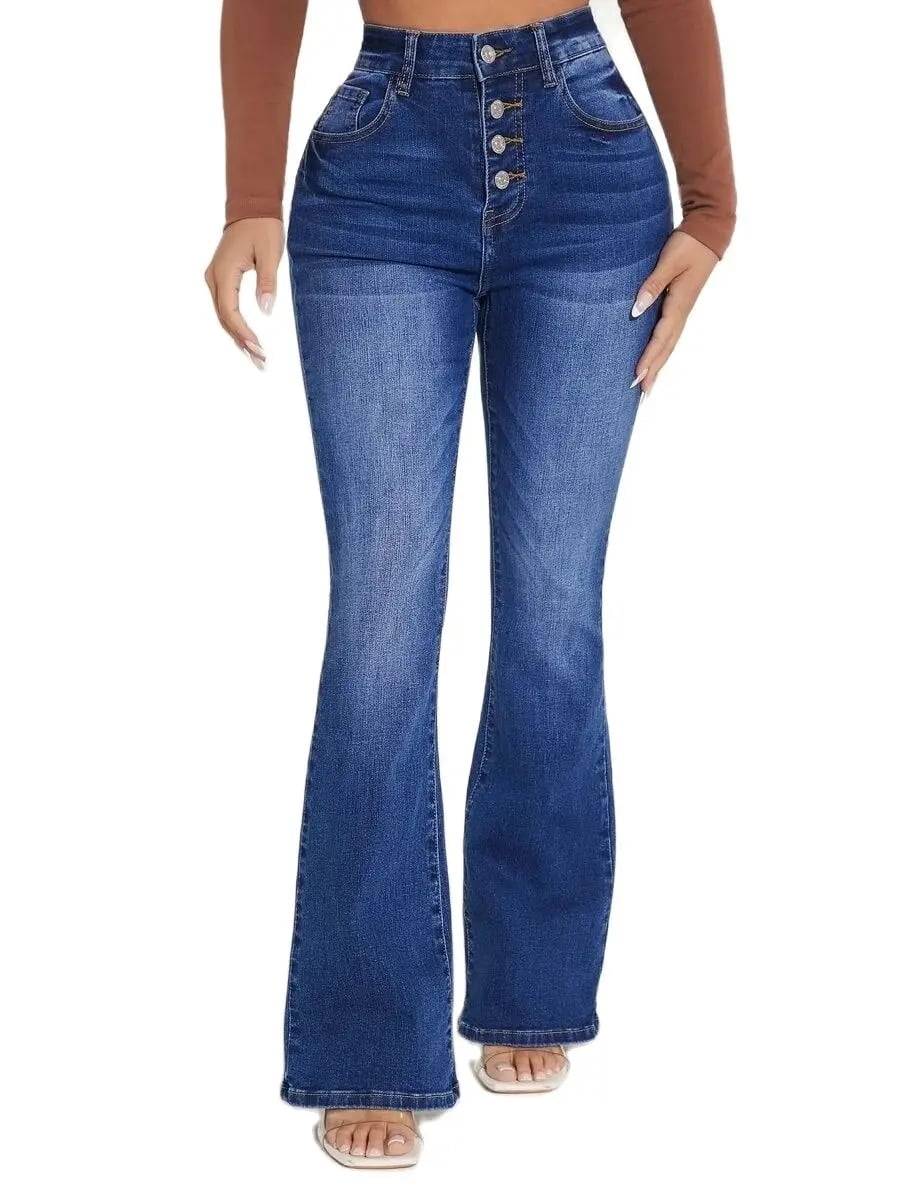 HLSOHJP Fall New High Waist Boot Cut Jeans For Women Fashion Stretch ...