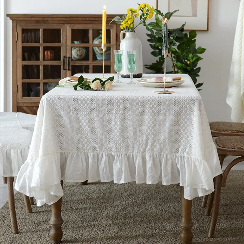 HLSOHJP French Ruffle Cotton white Tablecloth,Tea Table Decoration ...