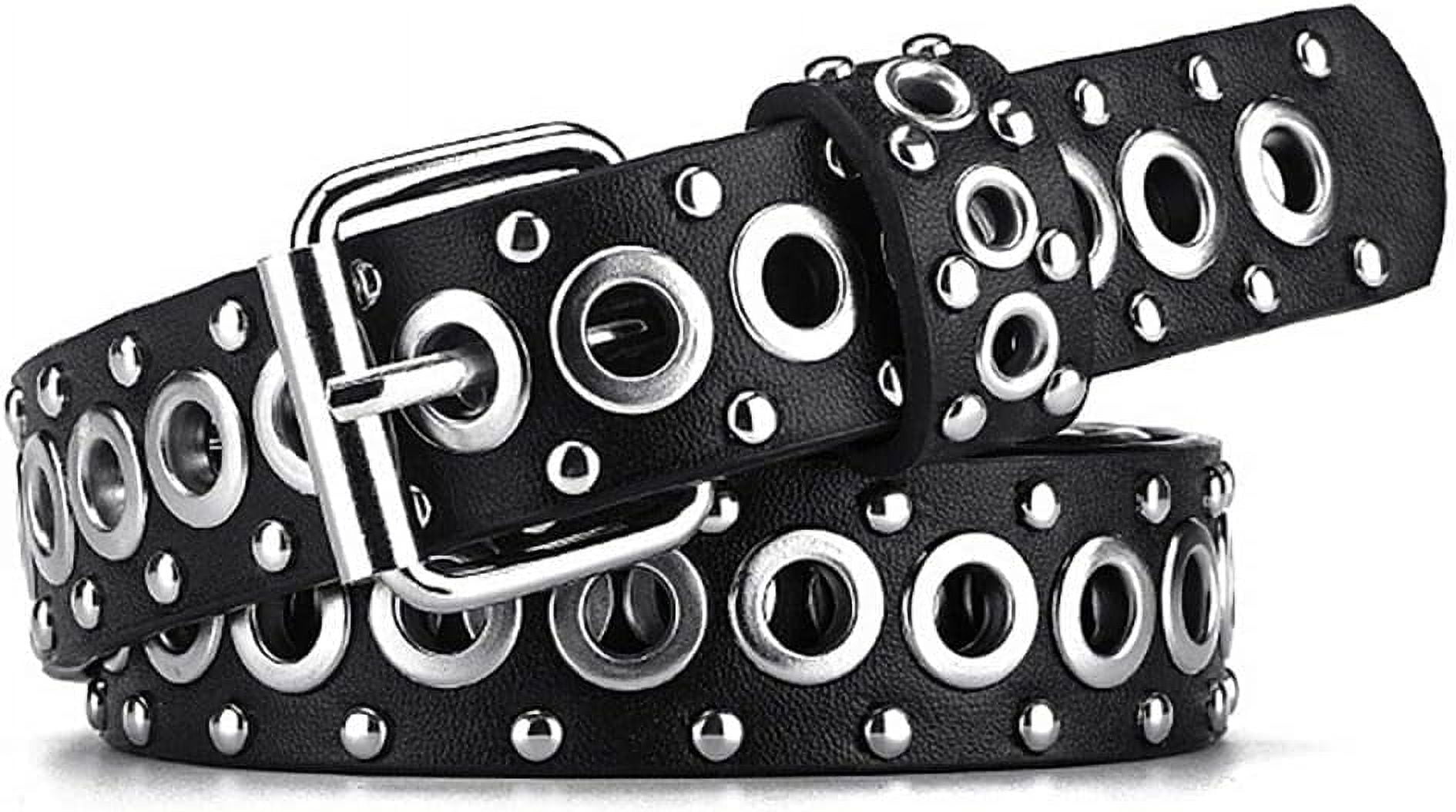 HLSOHJP Grommet Rivets Belt Black Studded Belt PU Leather Punk Waist ...