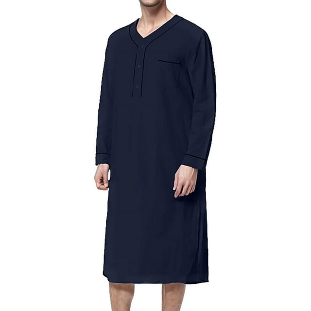 HLSOHJP Men's Cotton House Coat Long Sleeve Robe Soft Sleeping Loose ...