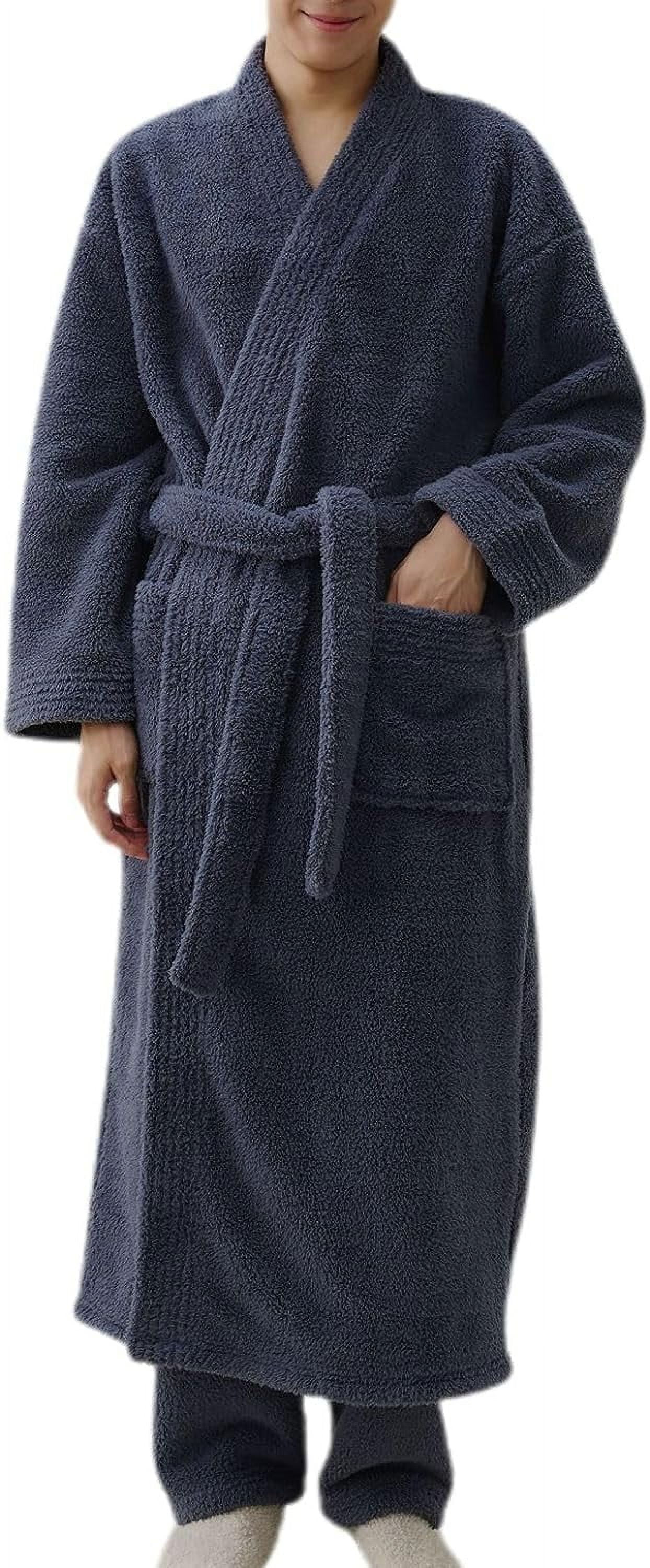 HLSOHJP Men's Long Sleeve Fuzzy Robe Soft Fleece Winter Long Bath Robes ...