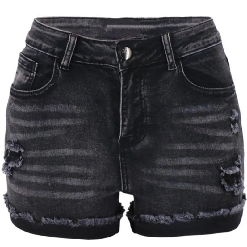 HLSOHJP New Women Summer Black Denim Shorts Fashion High Waist Elastic ... HLSOHJP New Women Summer Black Denim Shorts Fashion High Waist Elastic ...