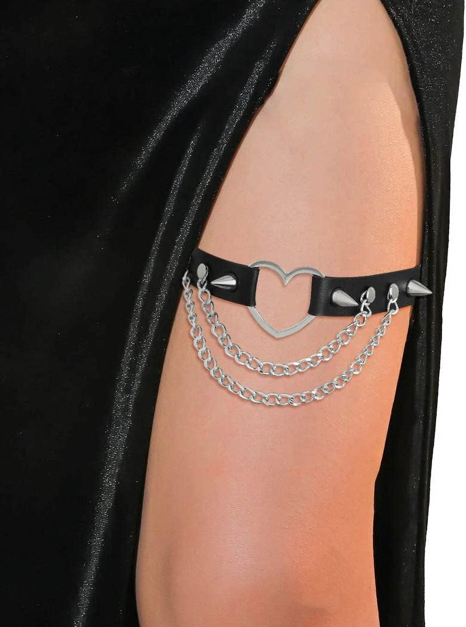 HLSOHJP Punk Leg Chain Black PU Leather Elastic Adjustable Harness ...