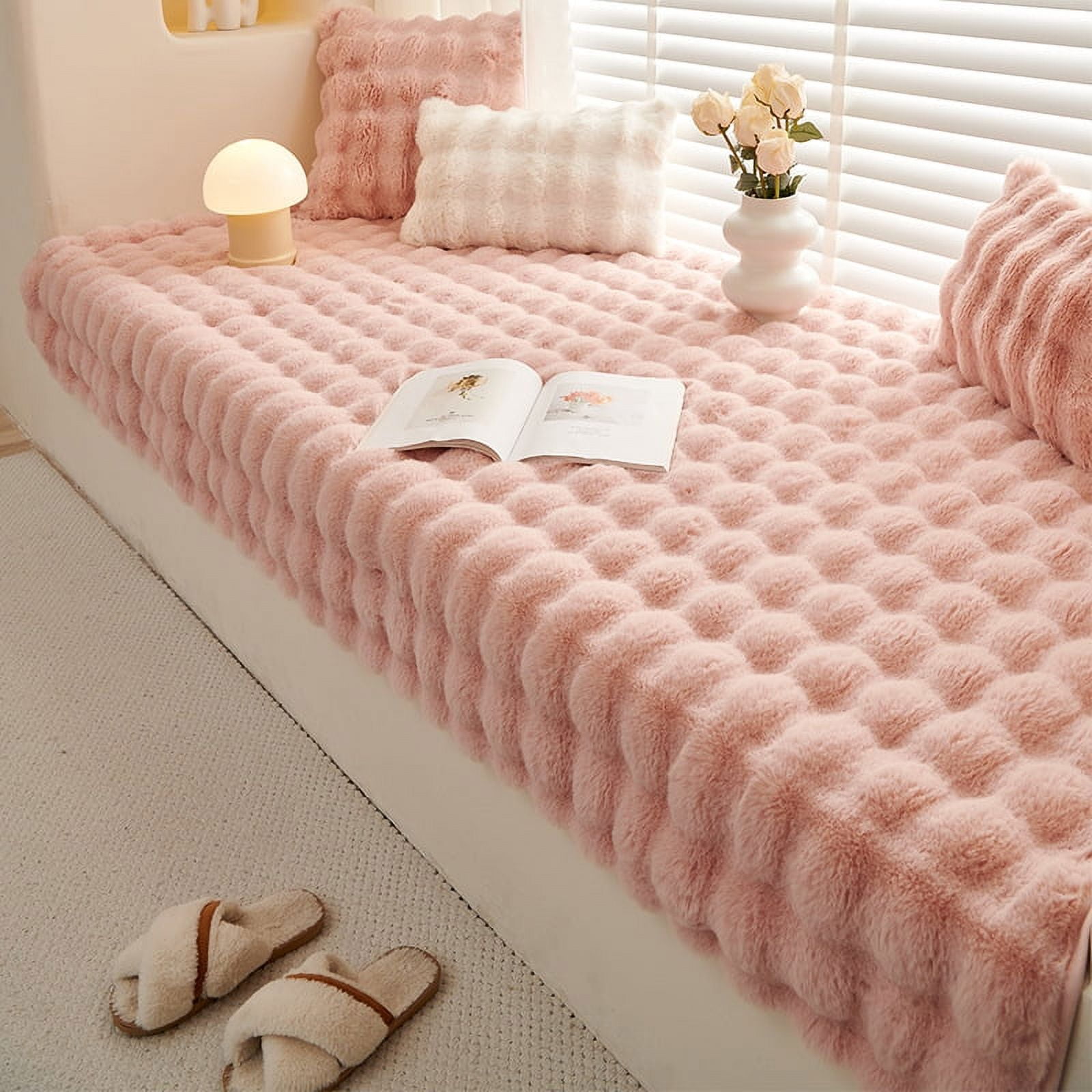 HLSOHJP Rabbit plush bay window mat winter sill mat balcony seat mat ...