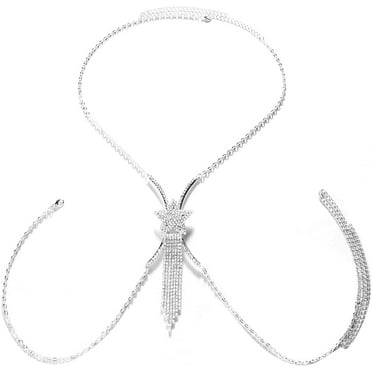 Silver Rave Bikini Bra Chain - Crystal & Alloy, Sparkly Crop Top Body ...
