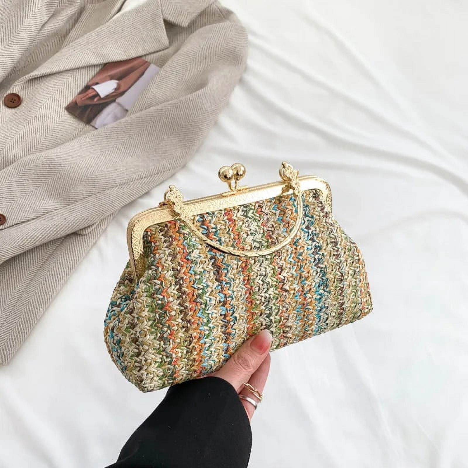 HLSOHJP Straw Woven Small Purse and Handbag For Women's Summer Shoulder ...