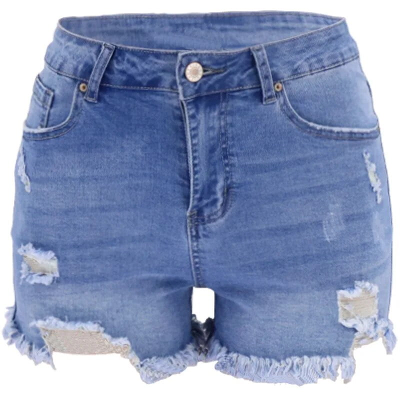 HLSOHJP Summer New 4 Colors Denim Shorts For Women Fashion Ripped High ...