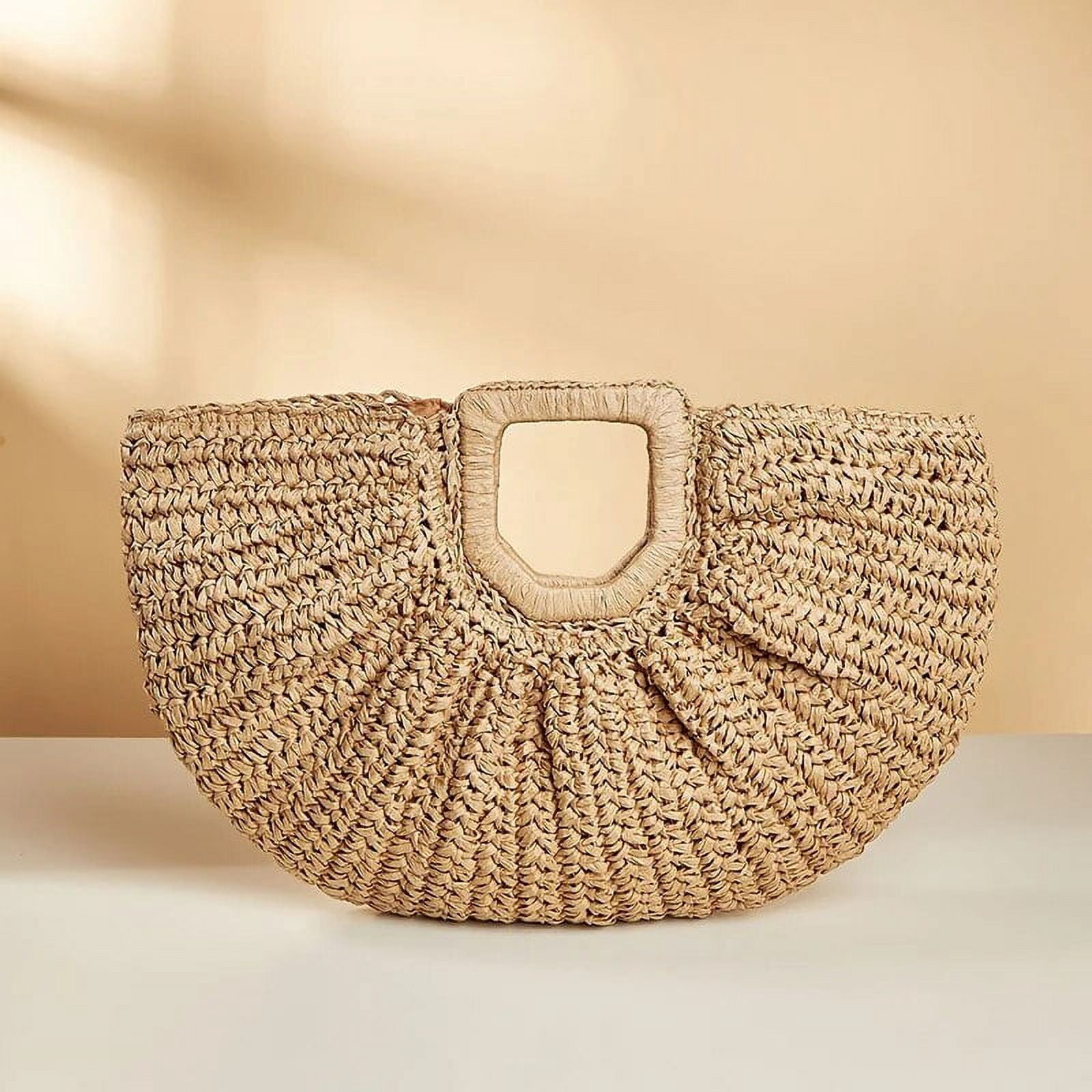 HLSOHJP Summer Woven Straw Bag Moon Large Capacity Purse and Handbag ...