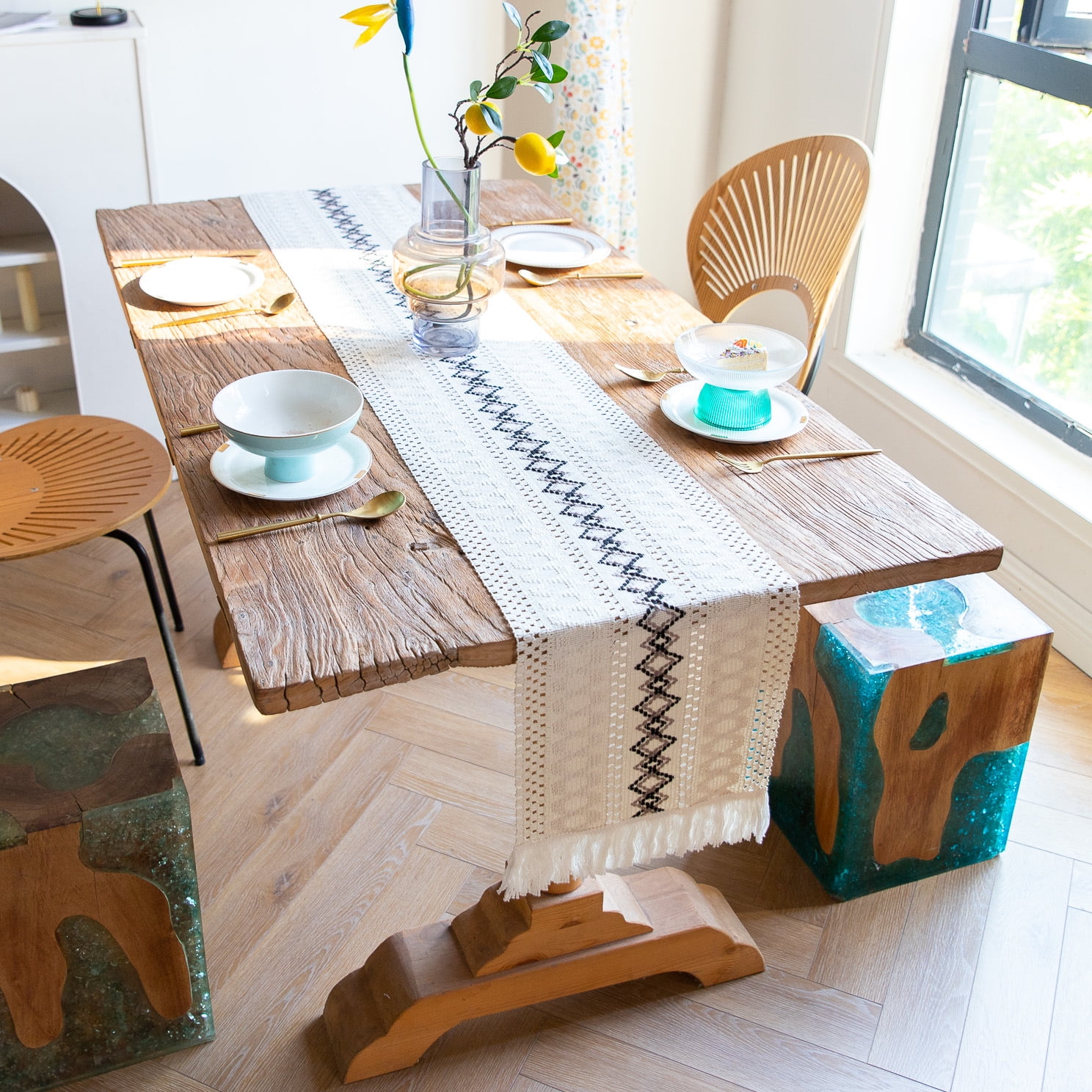 HLSOHJP Weaving Table Flag Japanese -Style Fabric Cotton Line ...