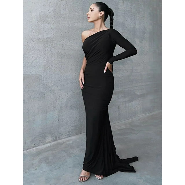 HLSOHJP White One Shoulder Backless Sexy Dresses For Women Robes ...