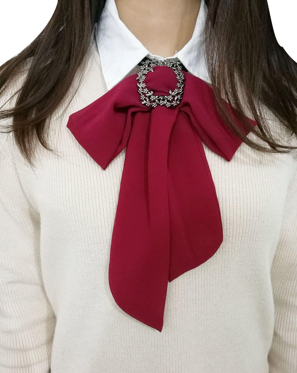 HLSOHJP Women Elegant College Bow Ties Long Chiffon Necktie for Uniform ...