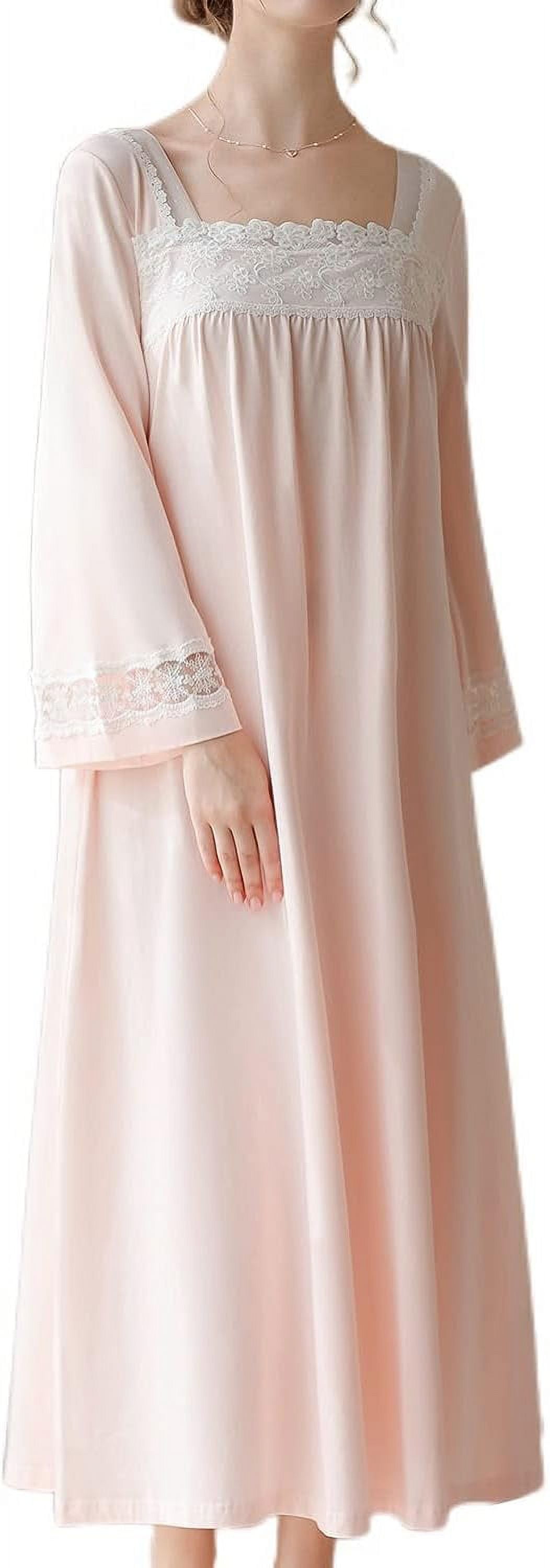 HLSOHJP Women's Cotton Blend Nightgown Victorian Vintage Sleep Dress ...