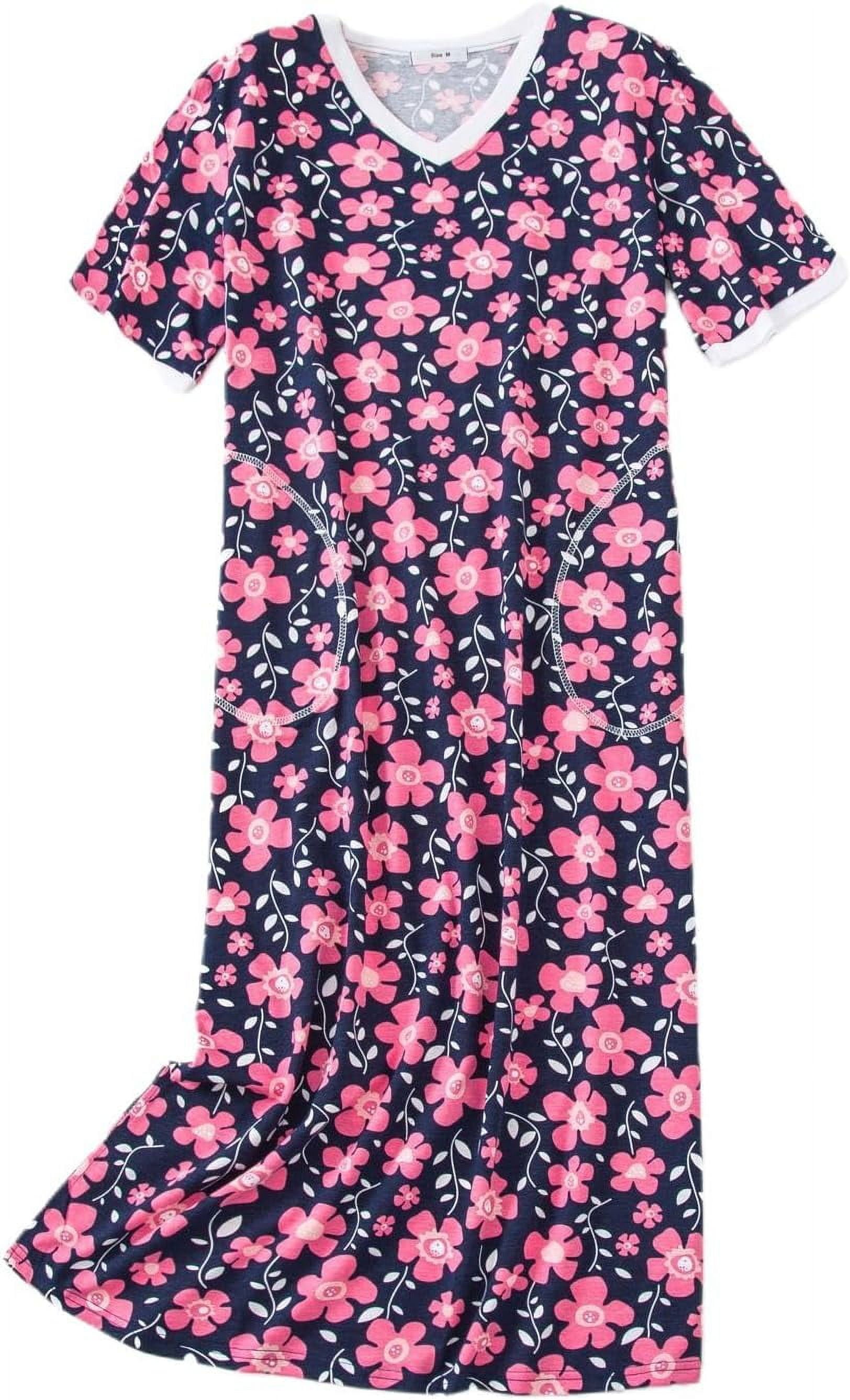 HLSOHJP Women's Cotton Nightgown Short Sleeve Cartoon Printed Sleep ...