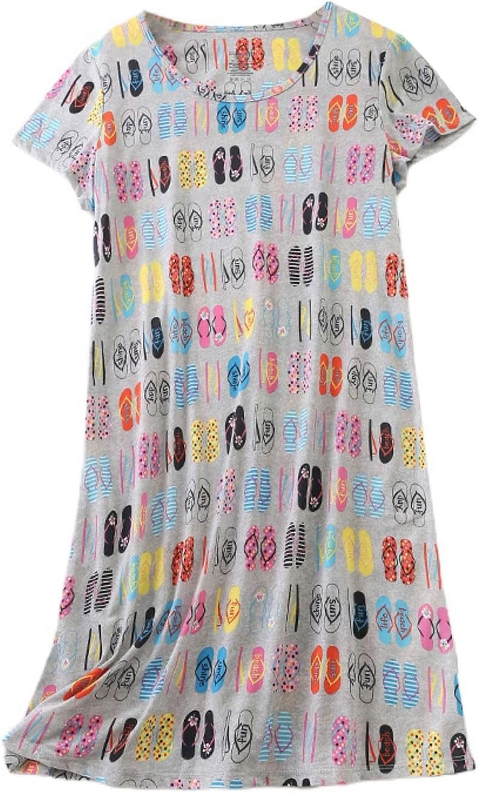 HLSOHJP Women's Cotton Nightgown Short Sleeve Cartoon Printed Sleep ...
