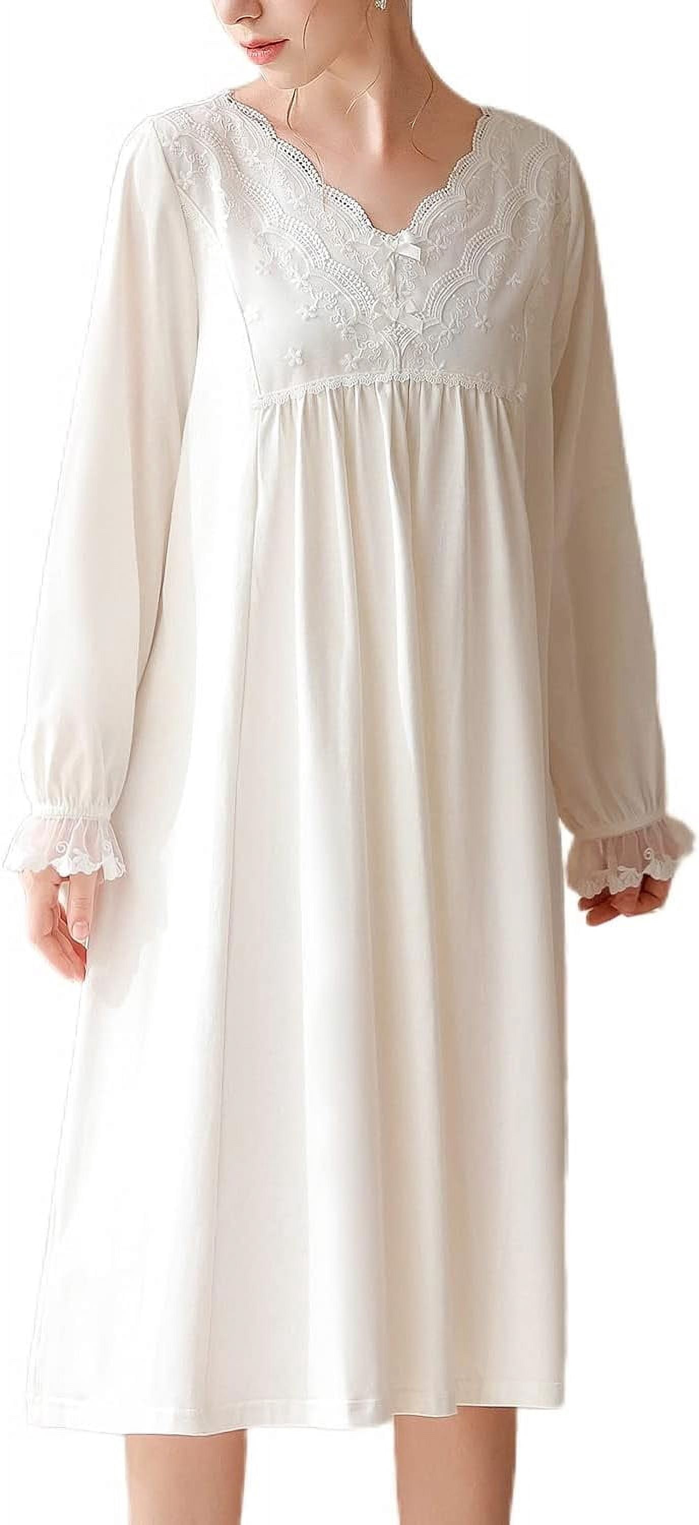 HLSOHJP Women's Cotton Pajama Dress Long Sleeve Victorian Nightgown ...