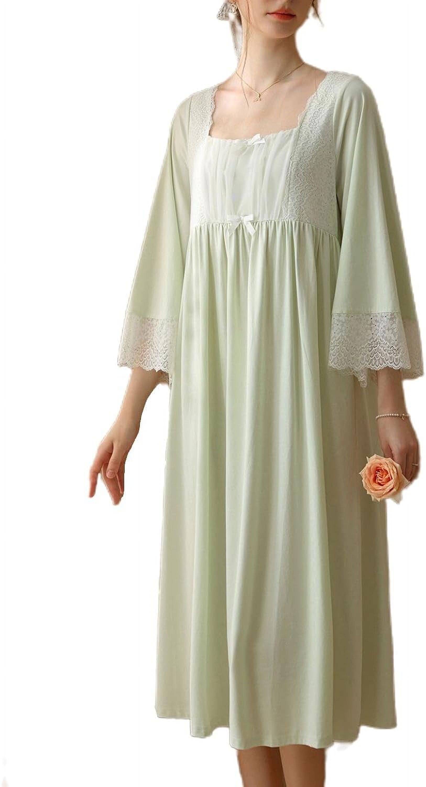 HLSOHJP Women's Cotton Princess Nightgown Soft Lace Victorian Night ...