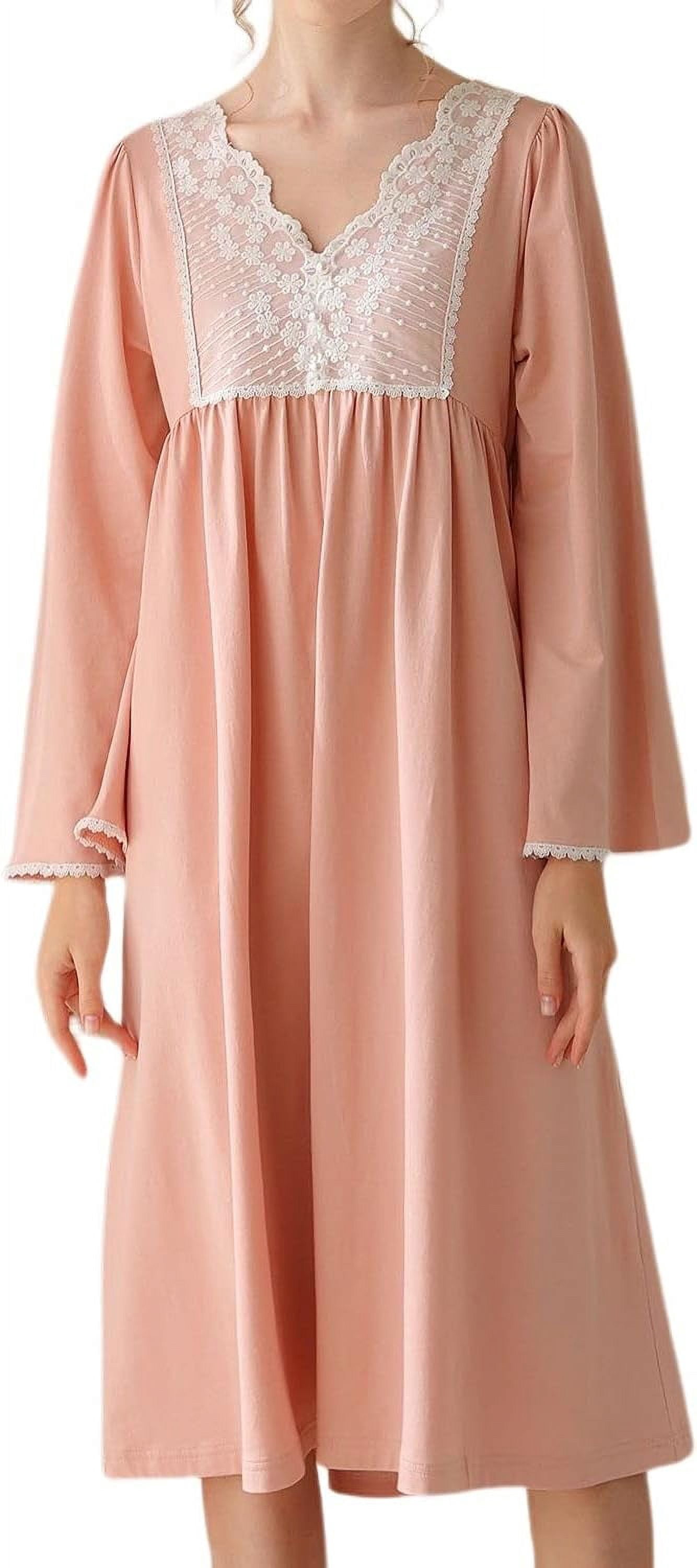 HLSOHJP Women's Cotton Princess Nightgown Soft Lace Victorian Night ...