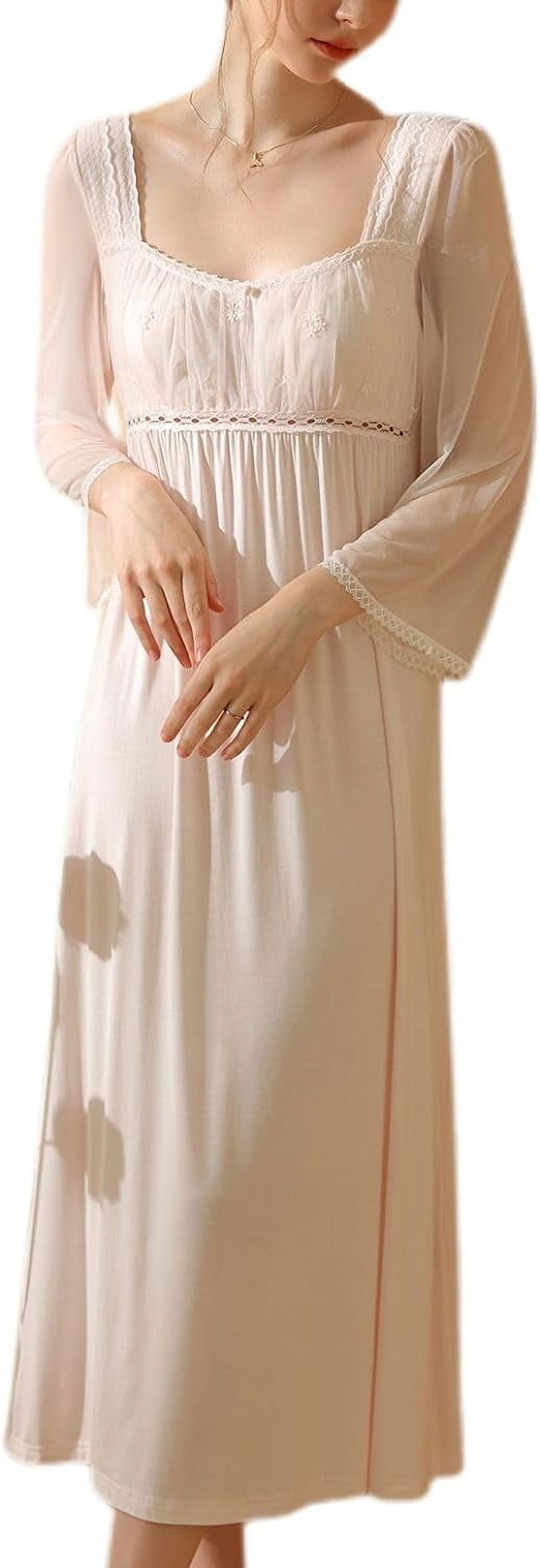 HLSOHJP Women's Cotton Princess Nightgown Soft Lace Victorian Night ...