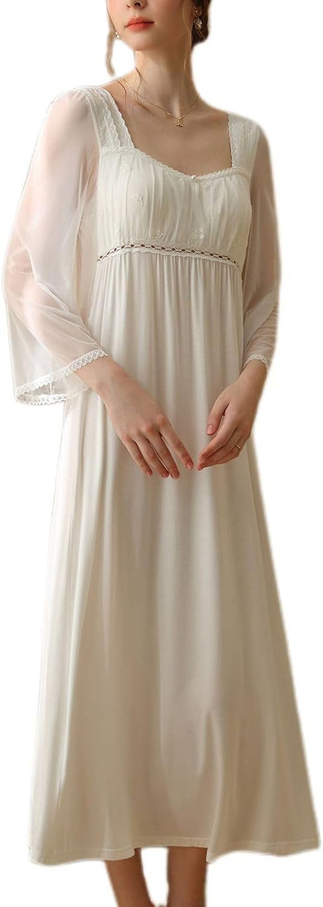 HLSOHJP Women's Cotton Princess Nightgown Soft Lace Victorian Night ...