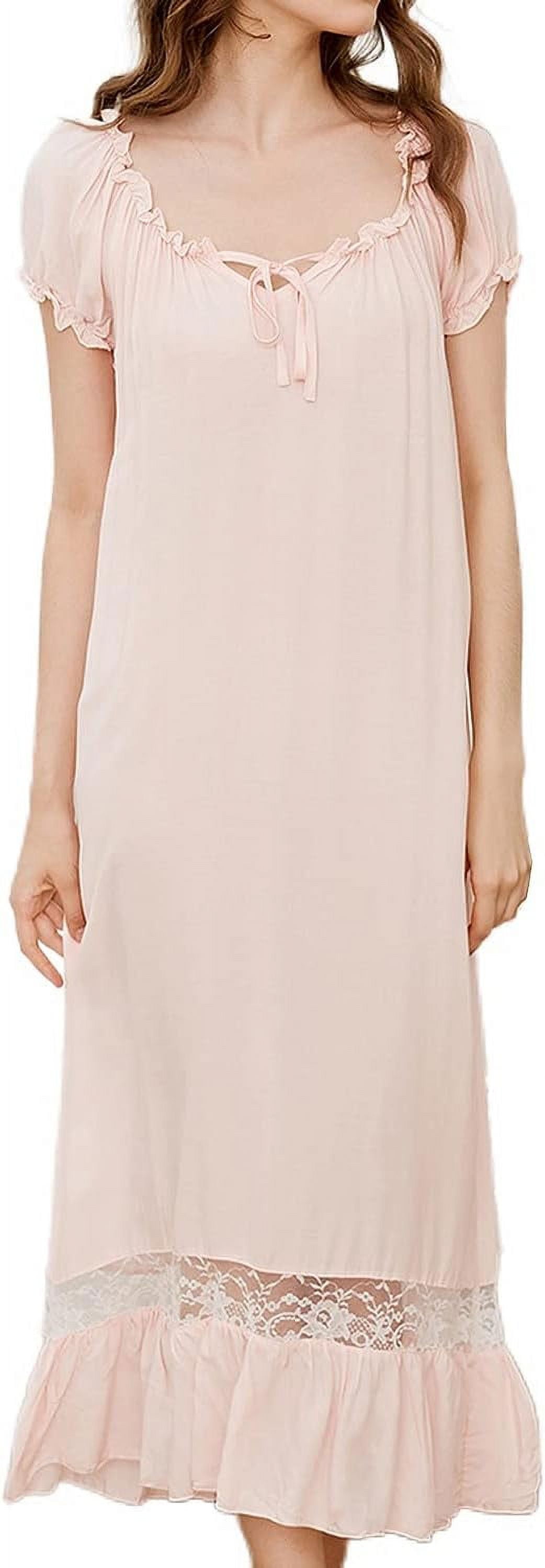 HLSOHJP Women's Cotton Victorian Nightgown Short Sleeve Pj Soft Pajama ...