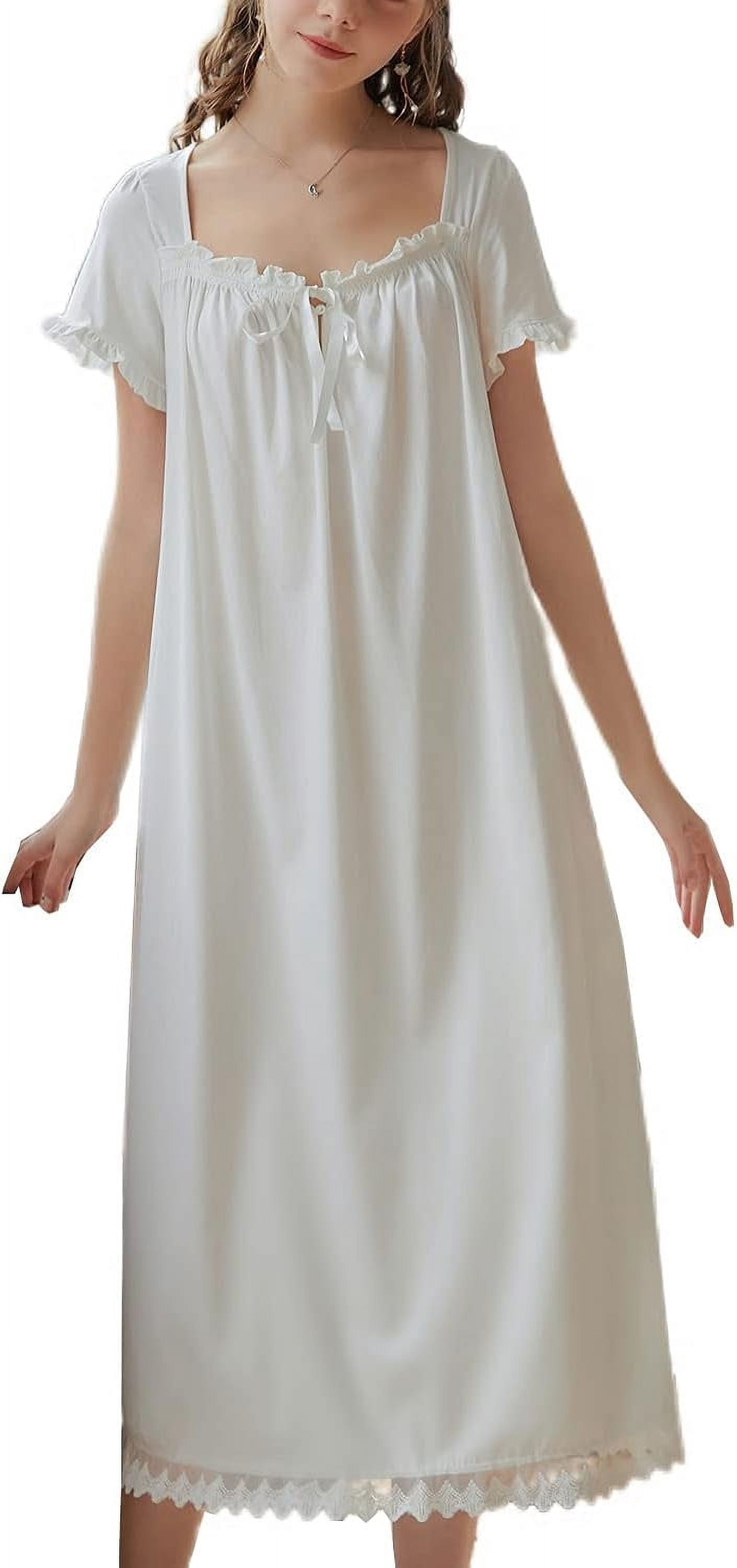 HLSOHJP Women's Cotton Victorian Nightgown Short Sleeve Pj Soft Pajama ...