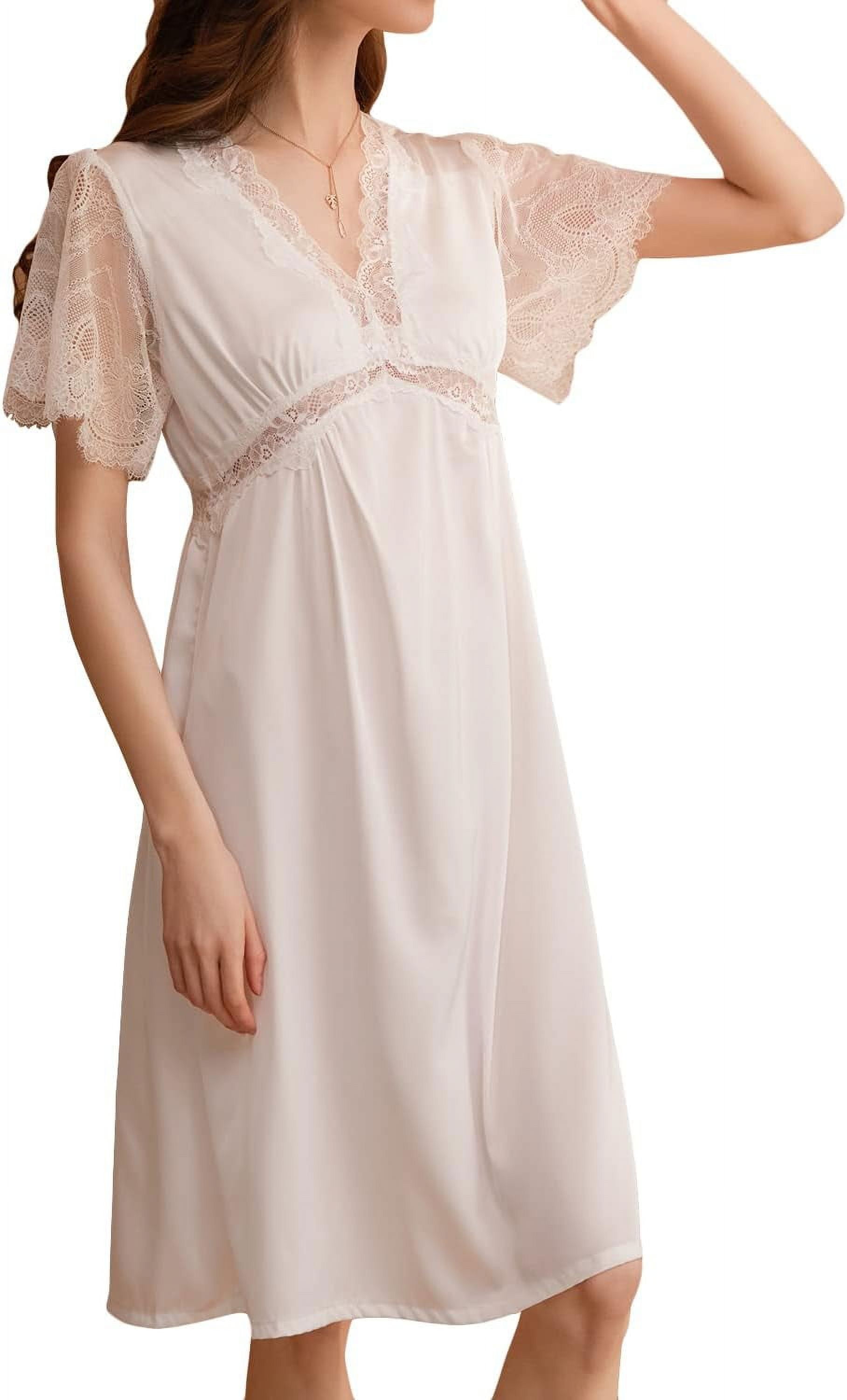 HLSOHJP Women's Cotton Victorian Nightgown Short Sleeve Pj Soft Pajama ...