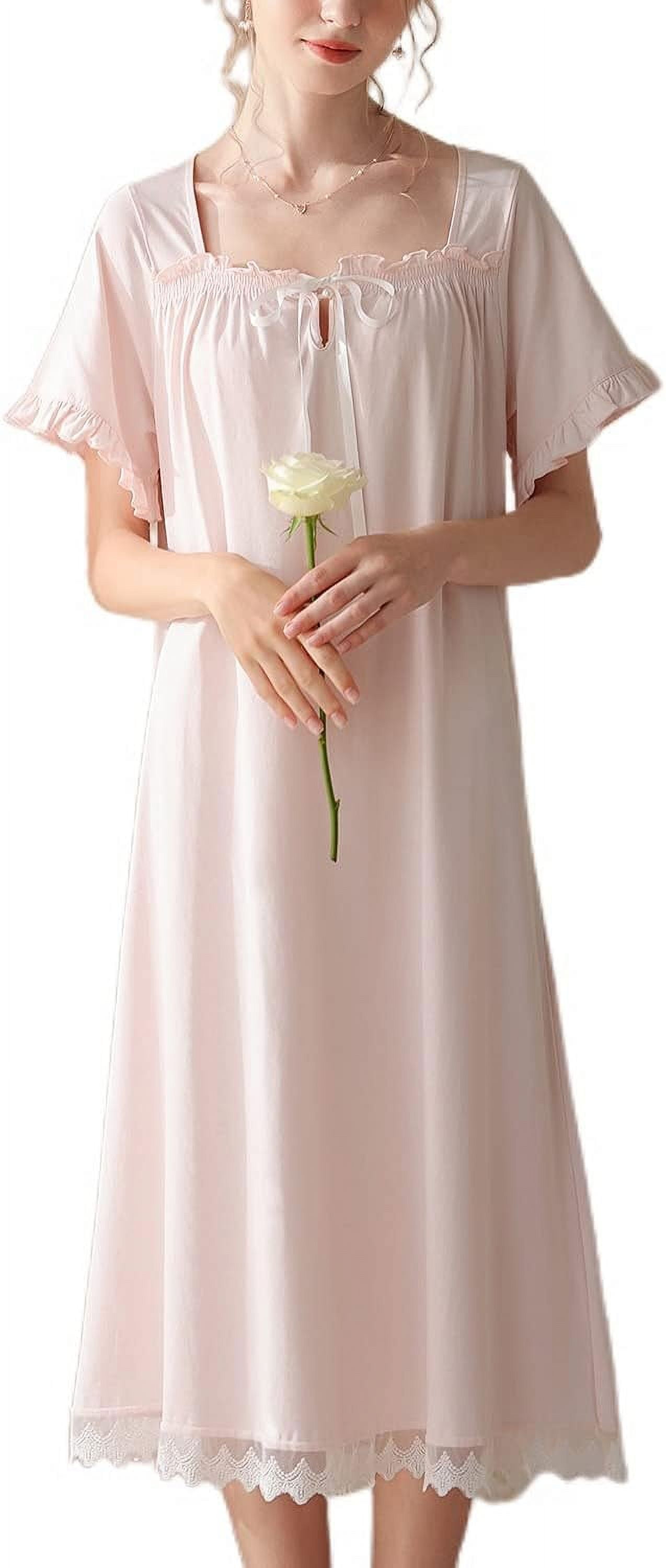 HLSOHJP Women's Cotton Victorian Nightgown Short Sleeve Pj Soft Pajama ...