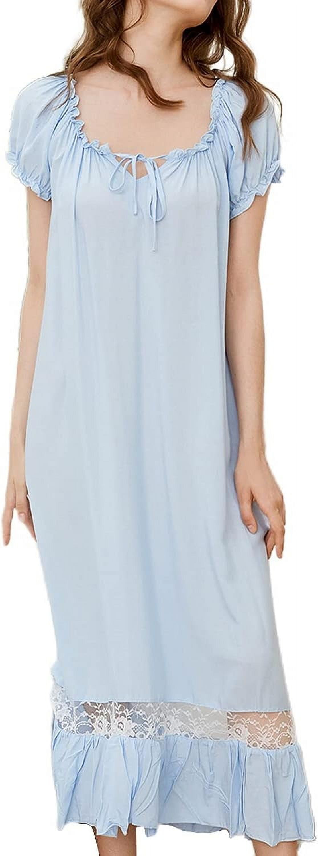 HLSOHJP Women's Cotton Victorian Nightgown Short Sleeve Pj Soft Pajama ...
