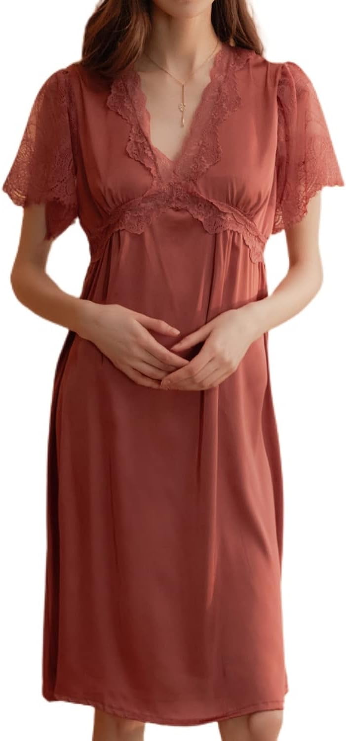 HLSOHJP Women's Cotton Victorian Nightgown Short Sleeve Pj Soft Pajama ...