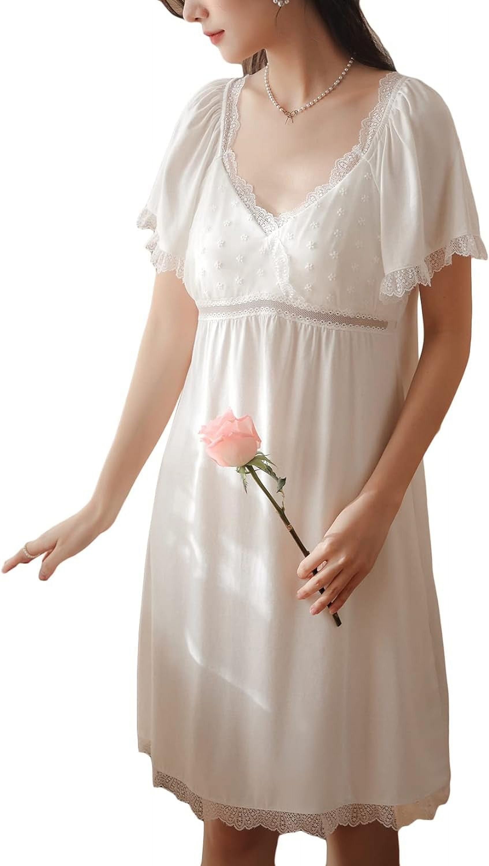 HLSOHJP Women's Cotton Victorian Nightgown Short Sleeve Pj Soft Pajama ...