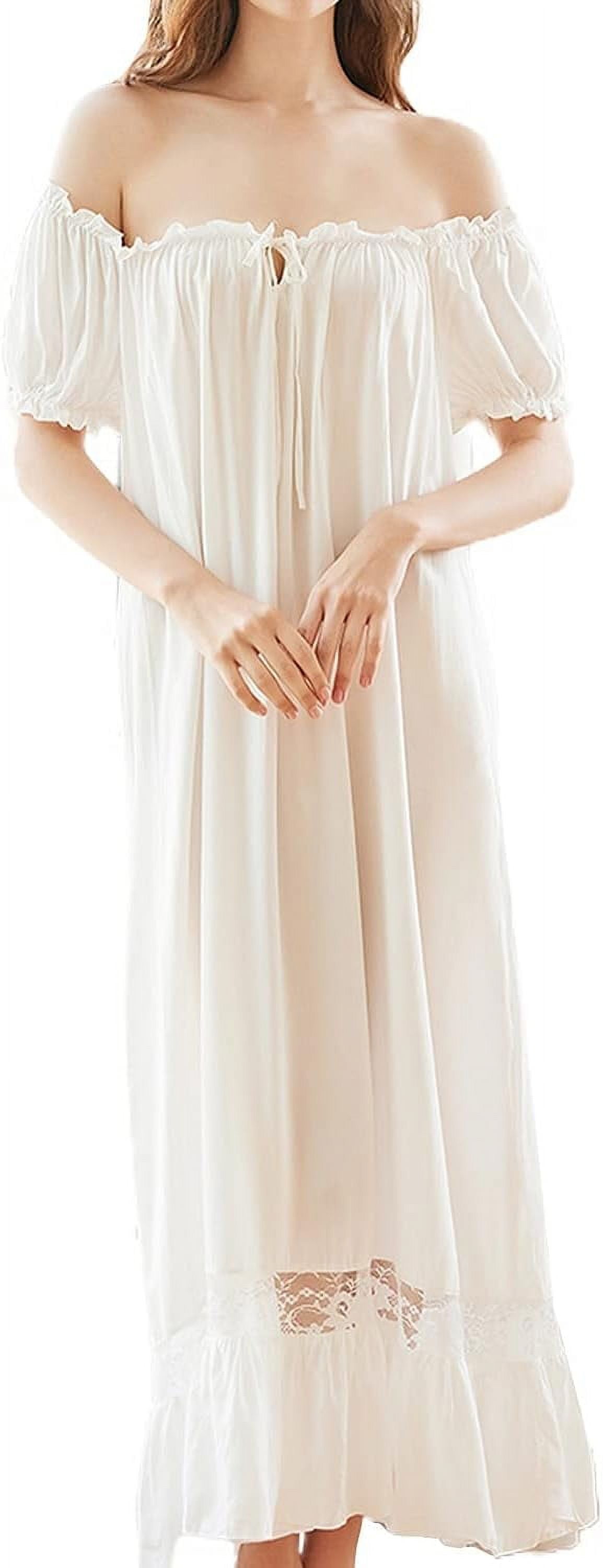 HLSOHJP Women's Cotton Victorian Nightgown Short Sleeve Pj Soft Pajama ...