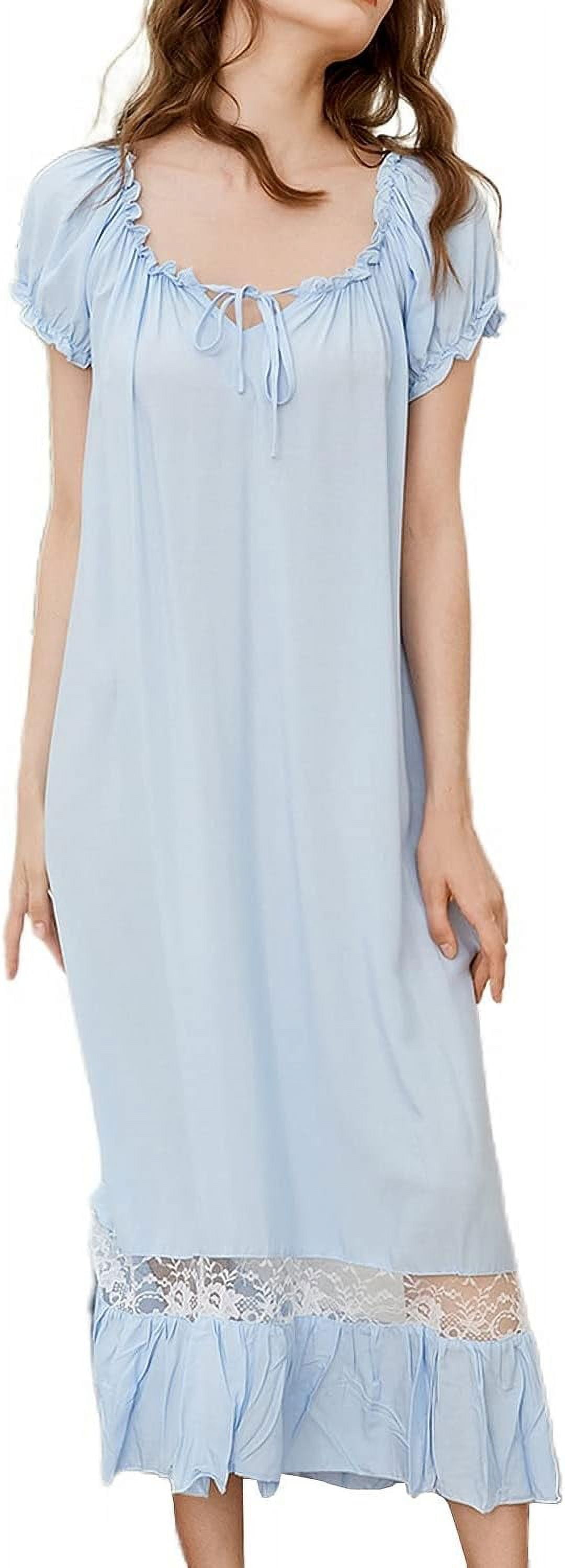 HLSOHJP Women's Cotton Victorian Nightgown Short Sleeve Pj Soft Pajama ...