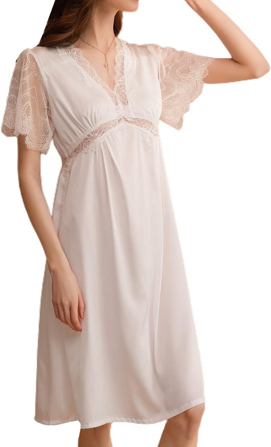 HLSOHJP Women's Cotton Victorian Nightgown Short Sleeve Pj Soft Pajama ...