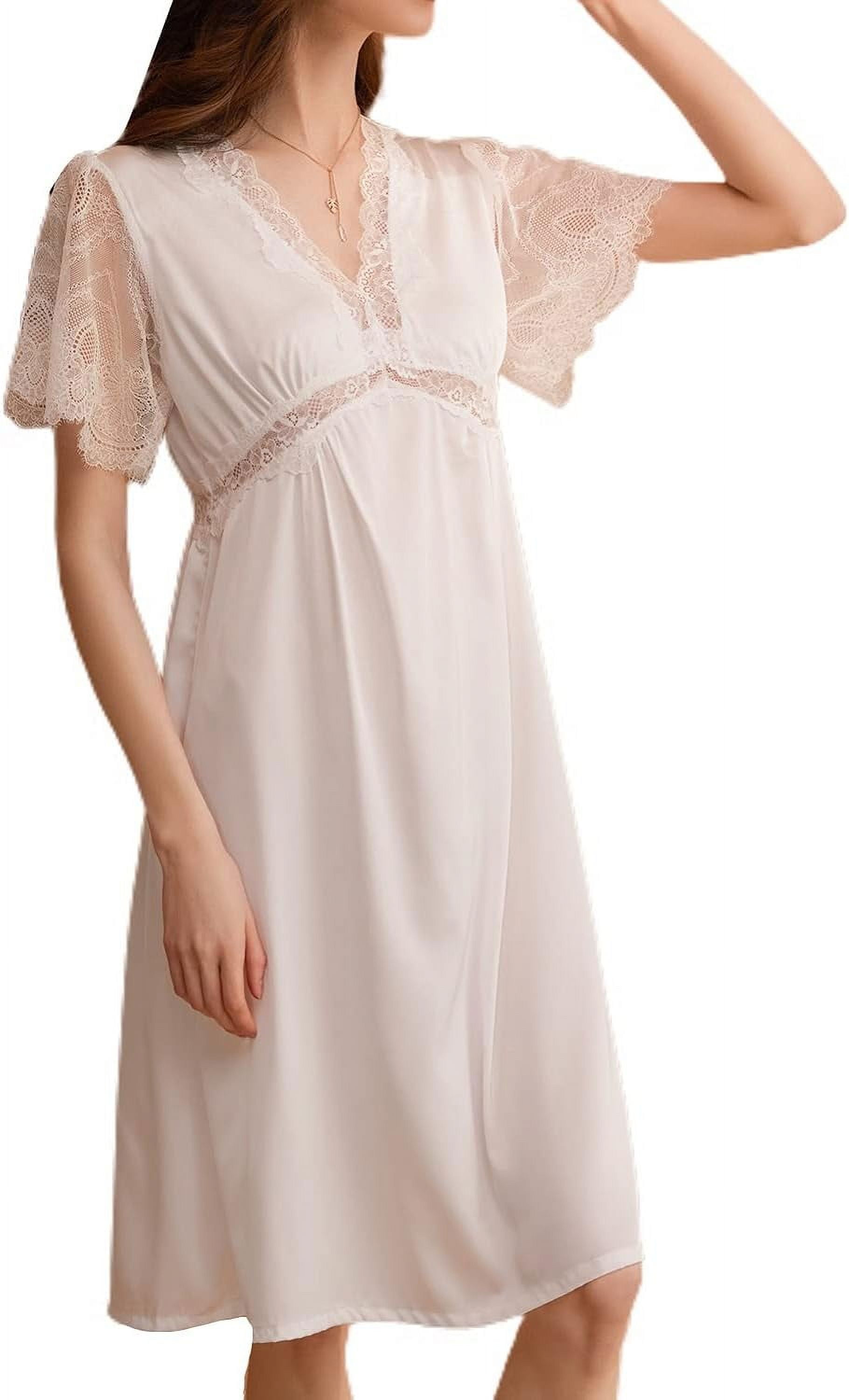 HLSOHJP Women's Cotton Victorian Nightgown Short Sleeve Pj Soft Pajama ...