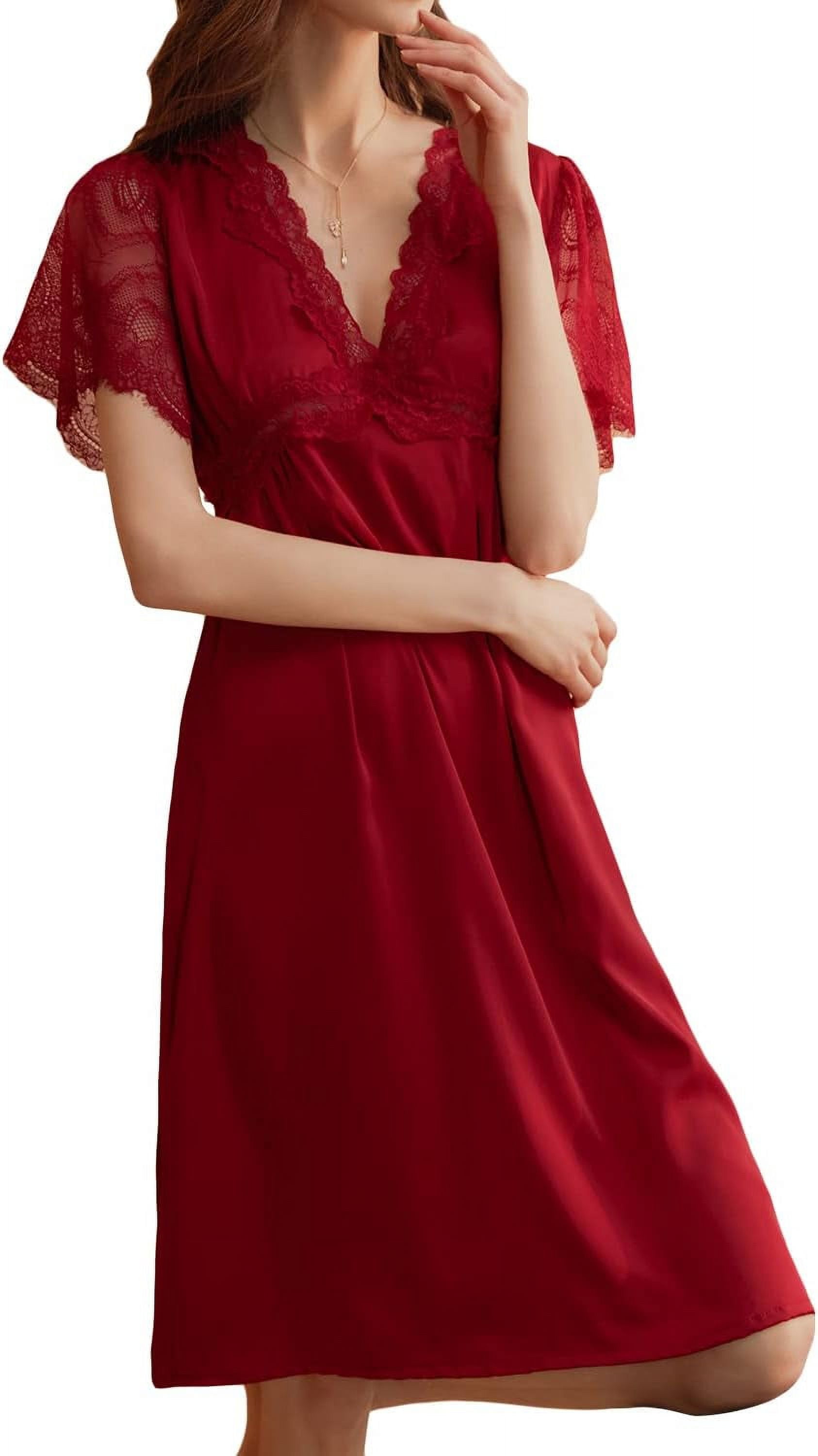 HLSOHJP Women's Cotton Victorian Nightgown Short Sleeve Pj Soft Pajama ...