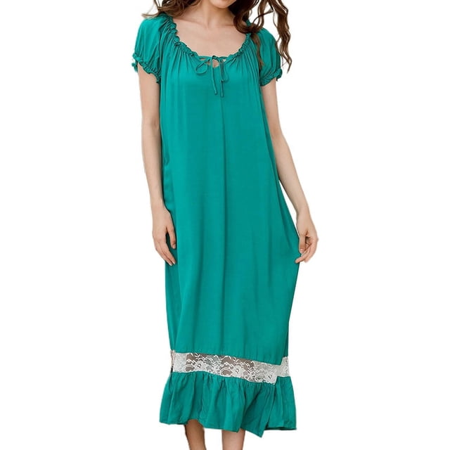 HLSOHJP Women's Cotton Victorian Nightgown Short Sleeve Pj Soft Pajama ...