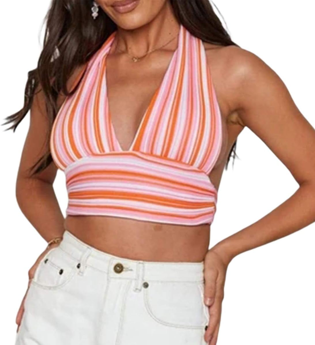 Hlsohjp Womens Crisscross Halter Neck Cutout Top Sexy Sheer Cup Detail