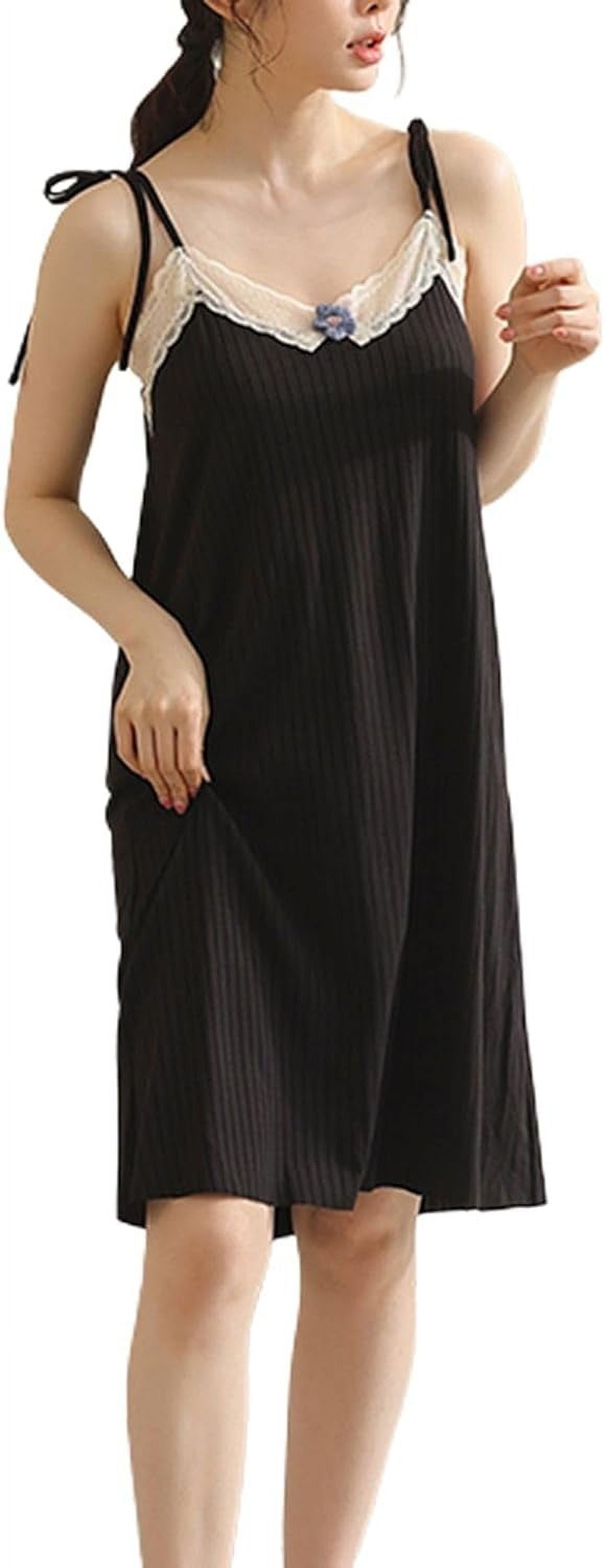 HLSOHJP Women's Cute Nightgown Ribbed Knit V Neck Summer Long Sleep ...