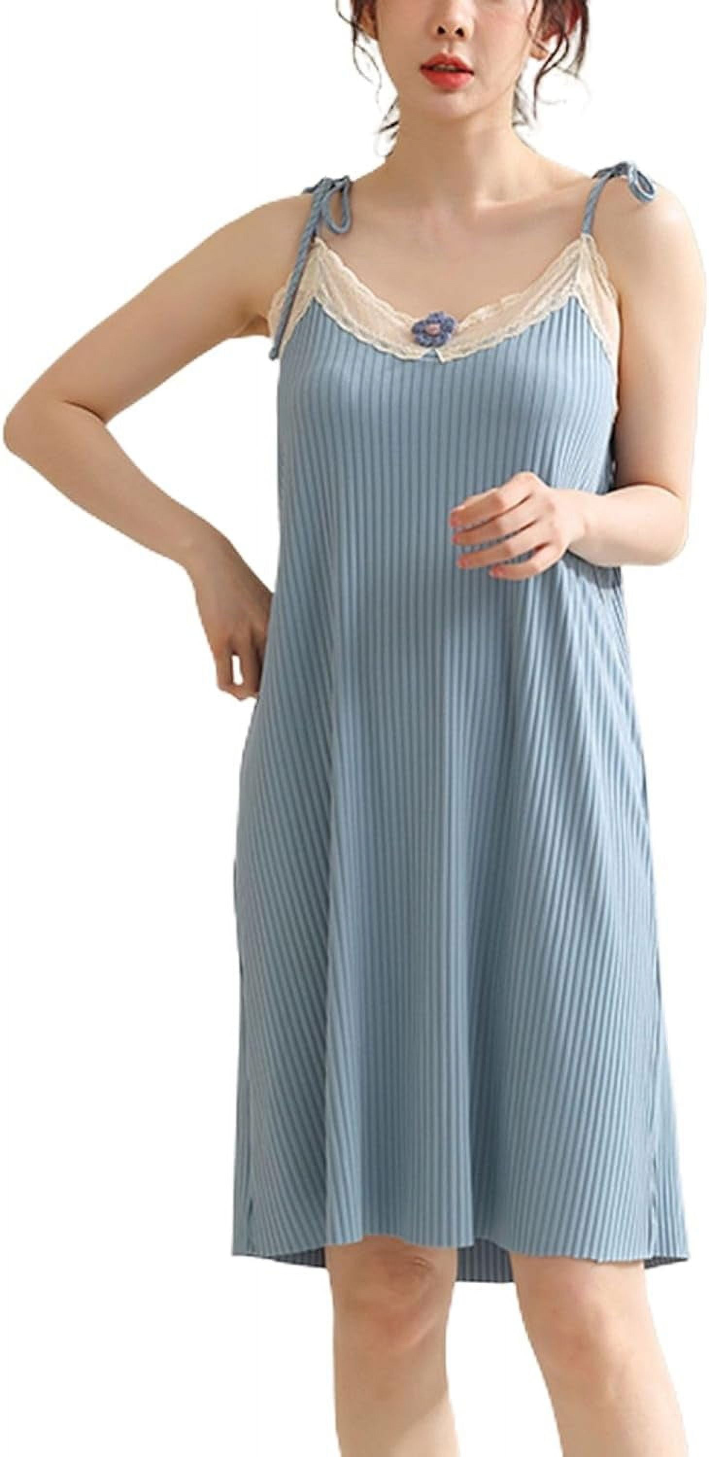 HLSOHJP Women's Cute Nightgown Ribbed Knit V Neck Summer Long Sleep ...