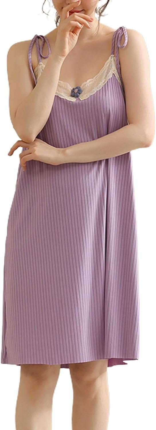 HLSOHJP Women's Cute Nightgown Ribbed Knit V Neck Summer Long Sleep ...