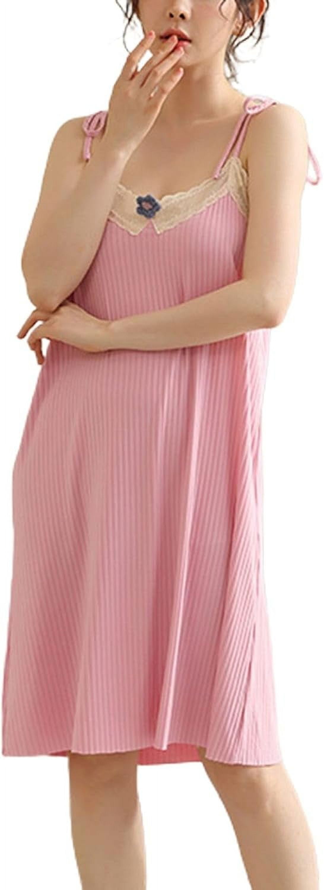 HLSOHJP Women's Cute Nightgown Ribbed Knit V Neck Summer Long Sleep ...