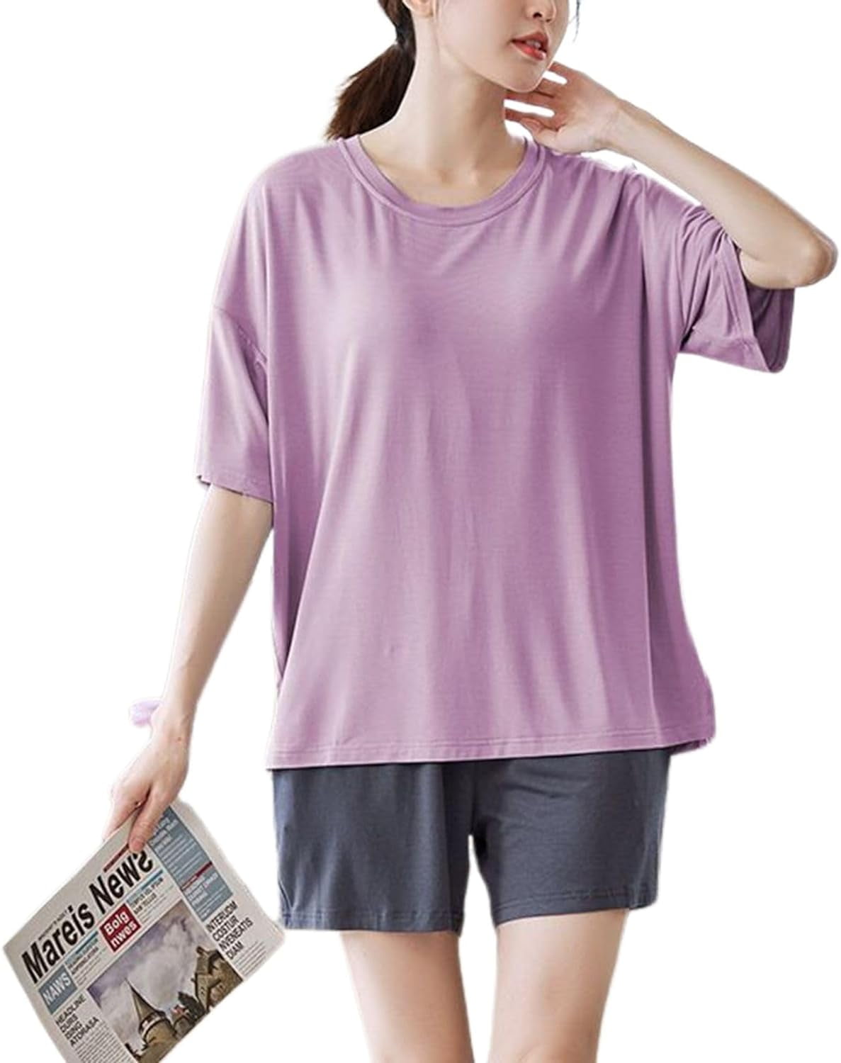 HLSOHJP Women's Cute Pajama Set Soft Summer 2 Piece Short Sleeve Shorts ...