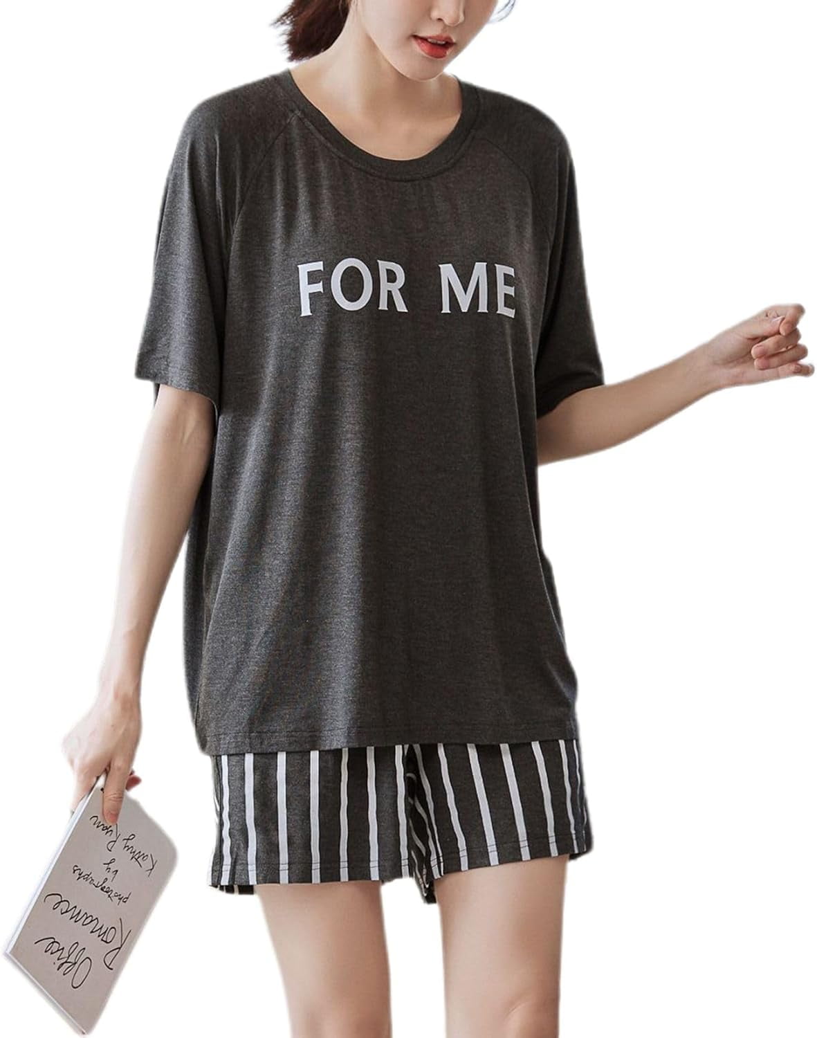 HLSOHJP Women's Cute Pajama Set Soft Summer 2 Piece Short Sleeve Shorts ...