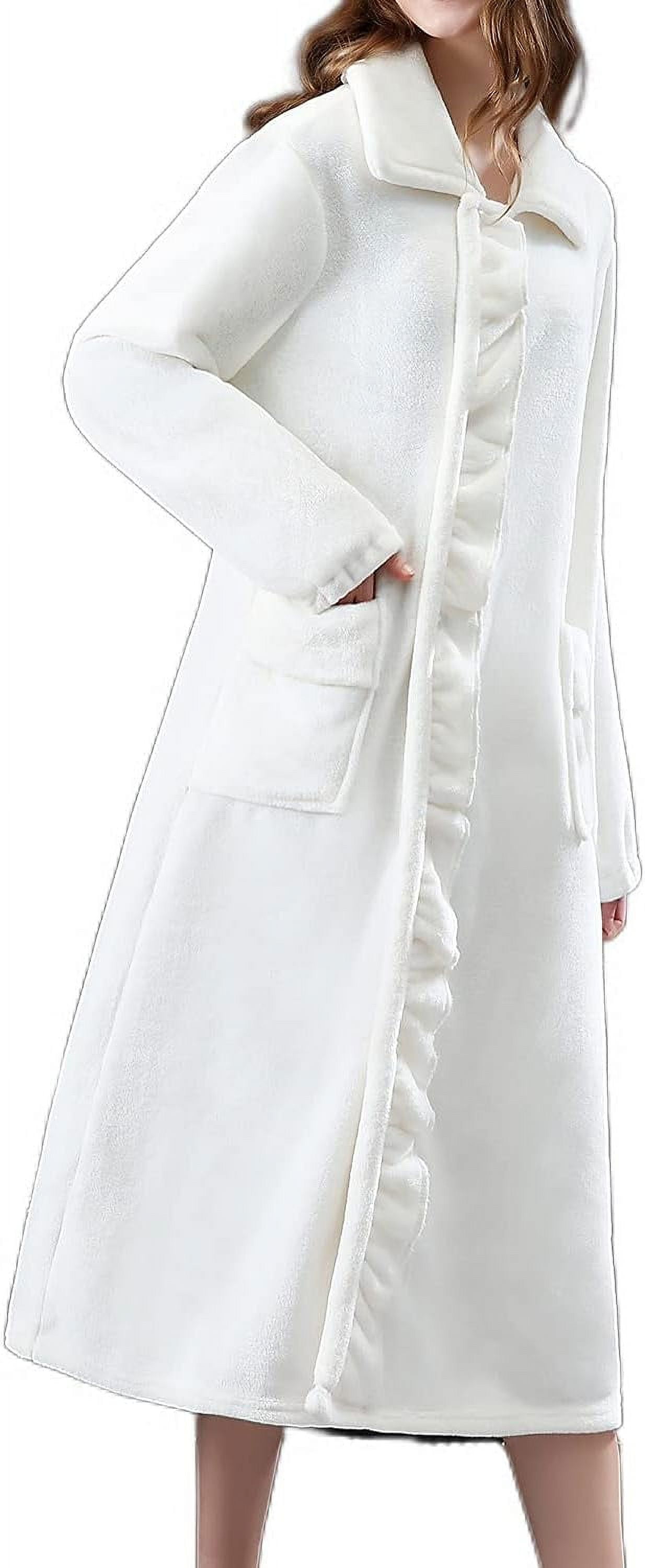 HLSOHJP Women's Fleece Fuzzy Robe Thick Winter Warm Bathrobe Long ...