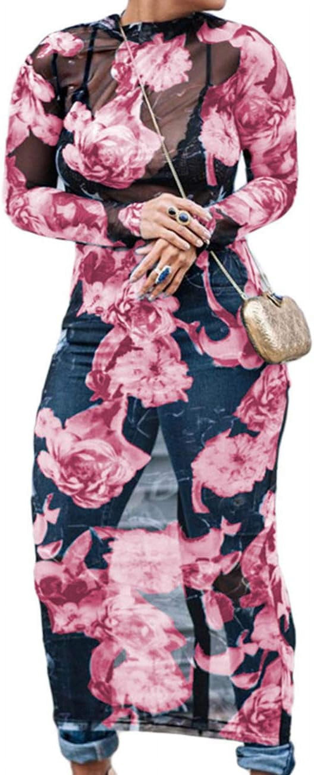 HLSOHJP Women's Floral Sheer See Through Dress Transparent Flower ...
