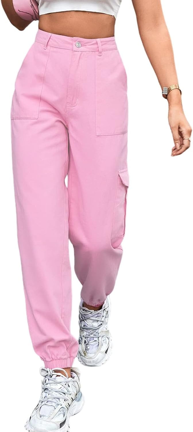 Hlsohjp Womens High Waist Baggy Jeans Flap Pocket Relaxed Fit Straight