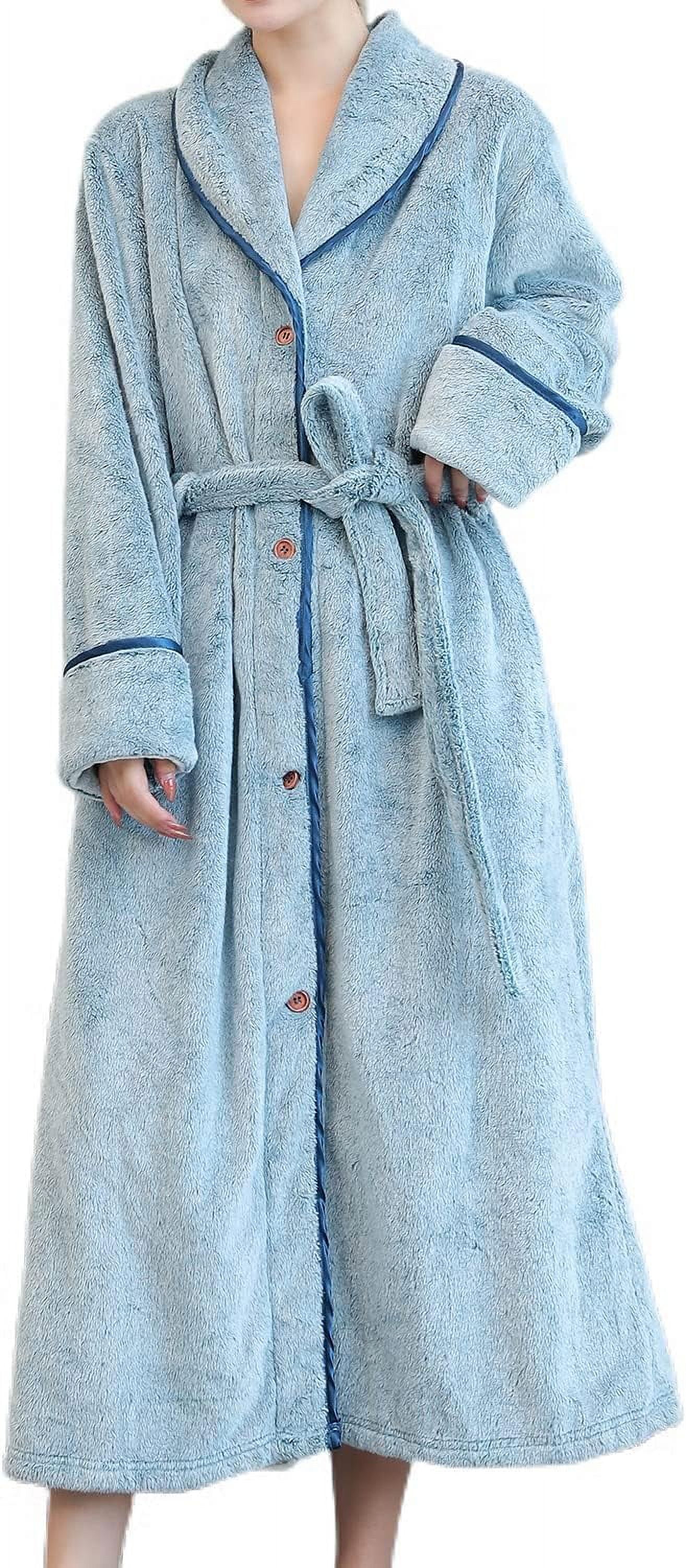 HLSOHJP Women's Long Bathrobe Plush Robe Soft Button Up Long Sleeve ...